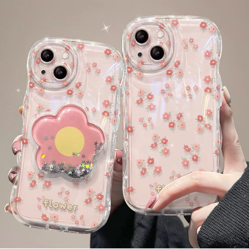 BBYOURS Pink Full Screen Tiny Flower Phone Case with Airbag Holder and ...